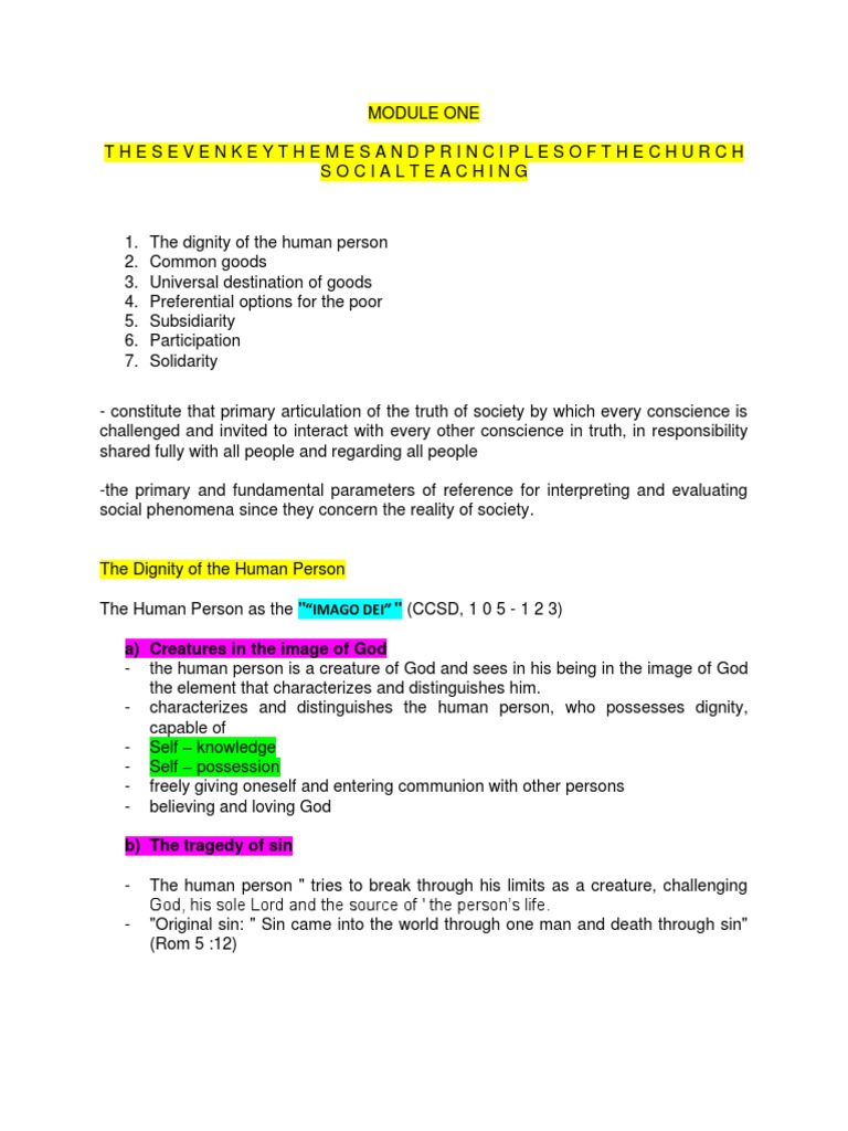 Church Social Teaching Principles | PDF | Marriage | Dignity