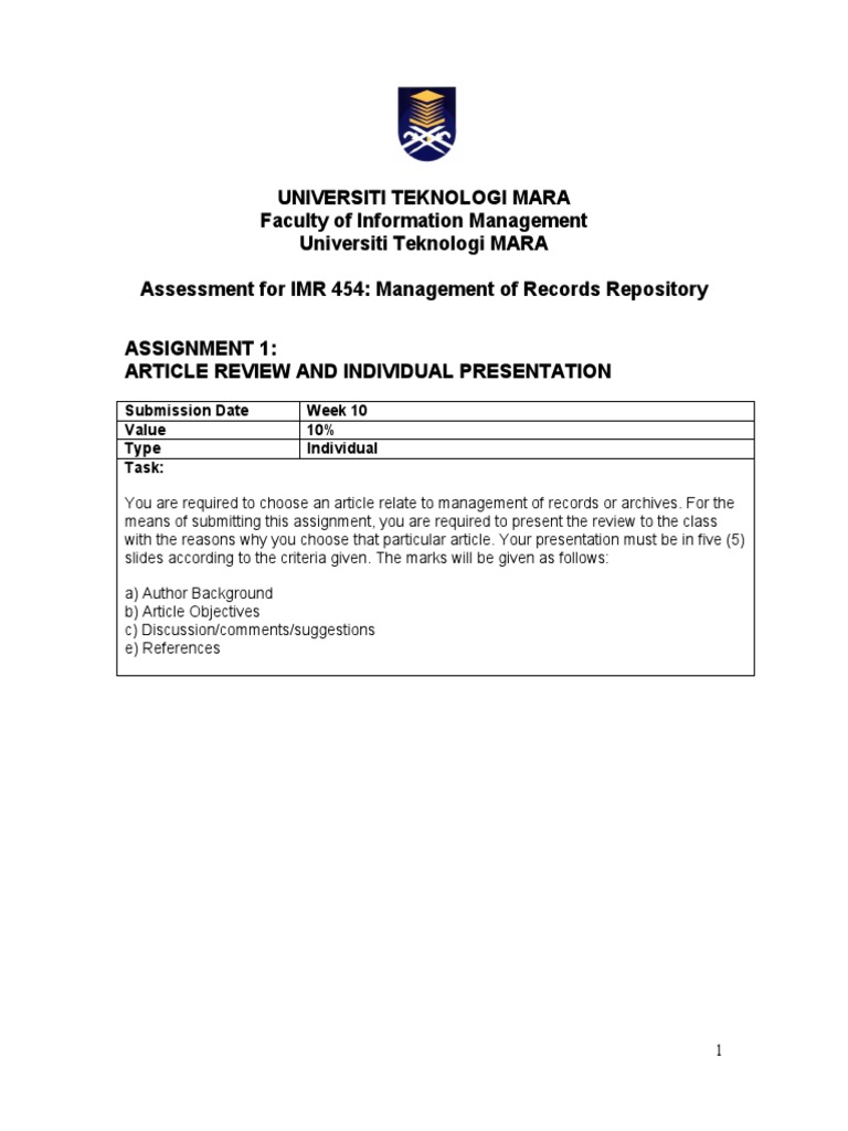 Managing Records and Archives: Two Assignments on Article Reviews, Records Center Proposals, and ...