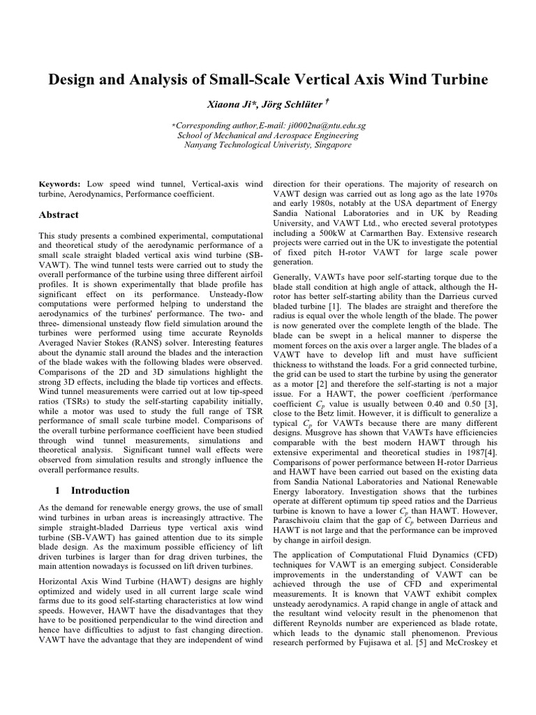 Design and Analysis of Small-Scale Vertical Axis Wind Turbine | PDF ...