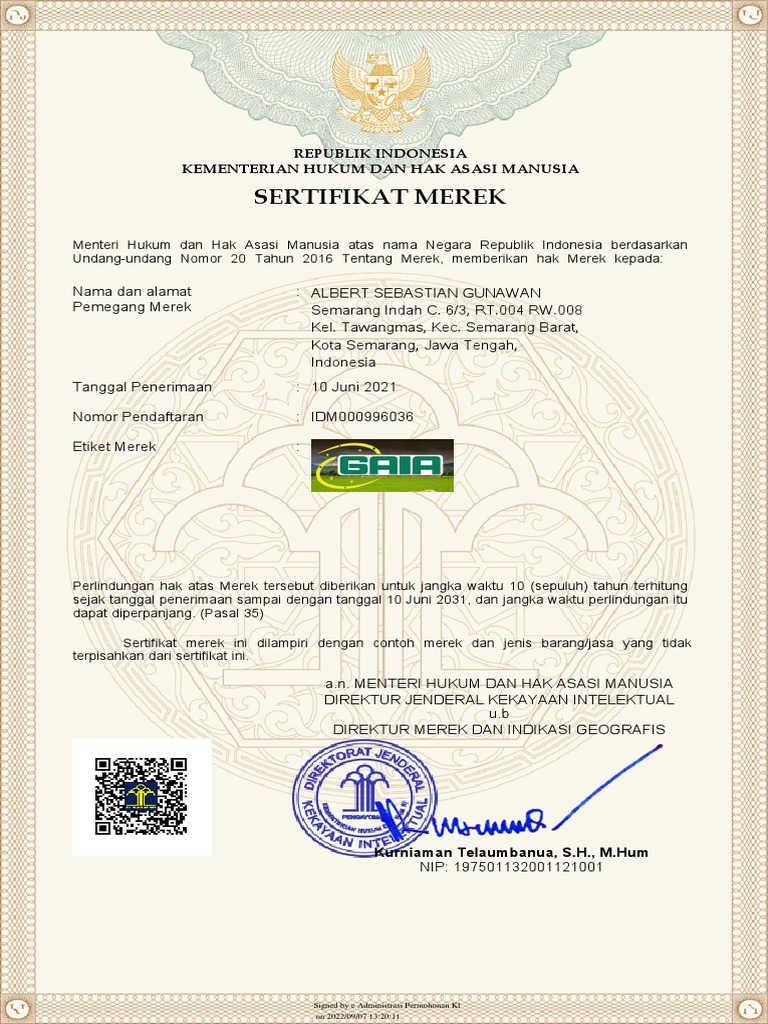 Sertifikat GAIA DID2021039110 | PDF