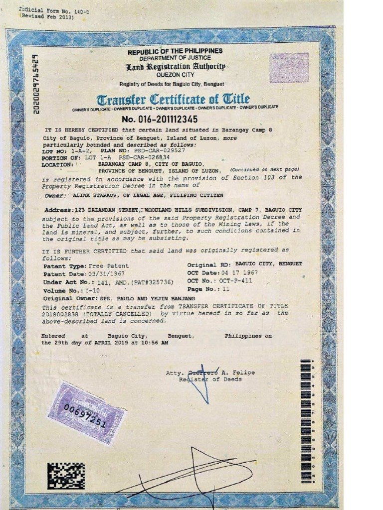 Exhibit A TCT For Unlawful Detainer | PDF