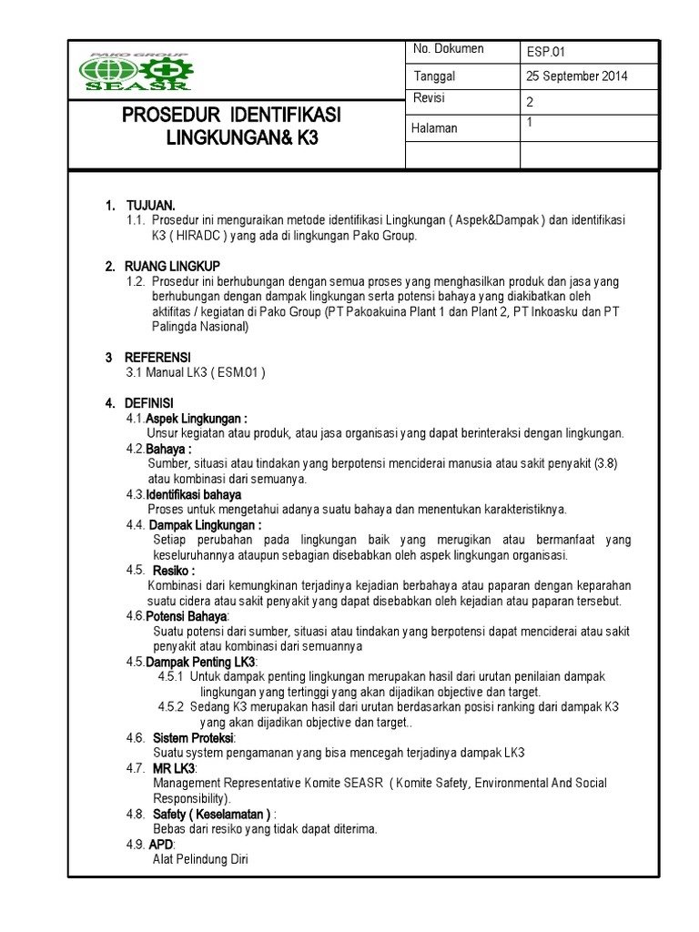 Prosedur Esp 01 Identifikasi LK3 | PDF