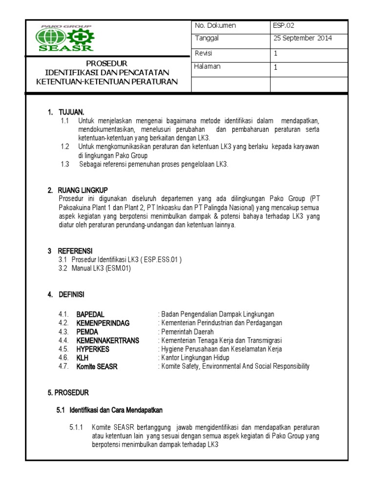 Prosedur Esp 02 Identifikasi Peraturan | PDF