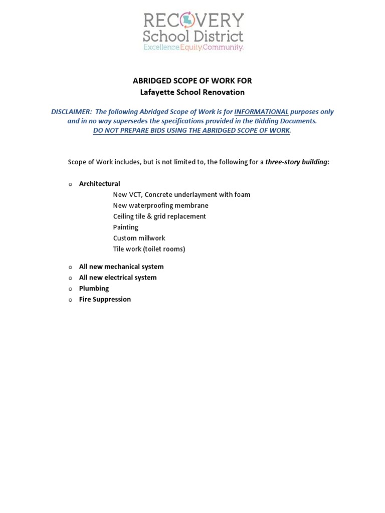 School Renovation Scope of Work | PDF