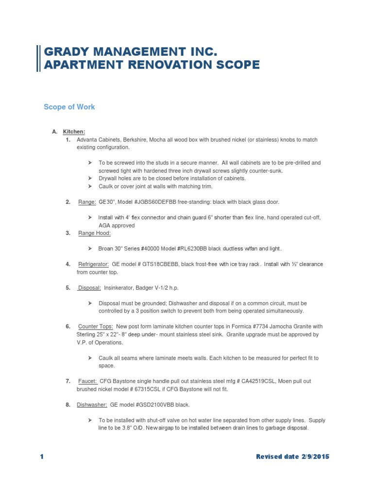 Apartment Renovation Scope of Work | PDF