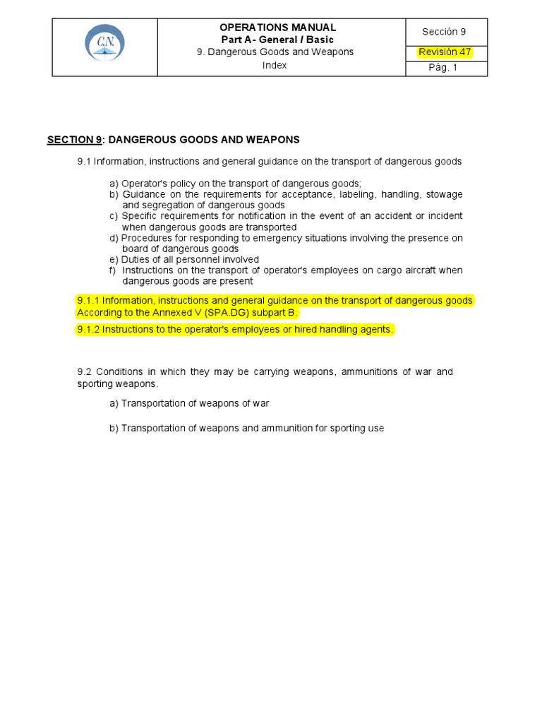 MOA 9 Dangerous Goods Weapons Rev 44 - Anexo IV - 31.12.2020 | PDF ...