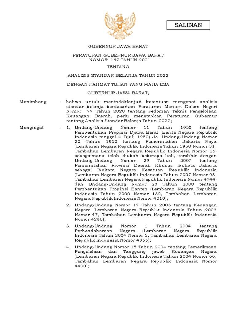 PERGUB NO 167 TAHUN 2021 TTG ANALISIS STANDAR BELANJA (ASB) TAHUN 2022 - SALINAN - Signed (25 ...