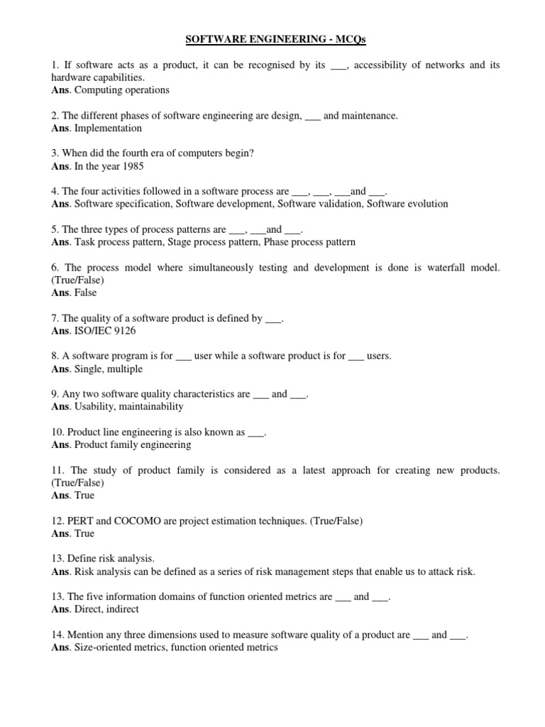 Software Engineering MCQ | PDF | Reliability Engineering | System