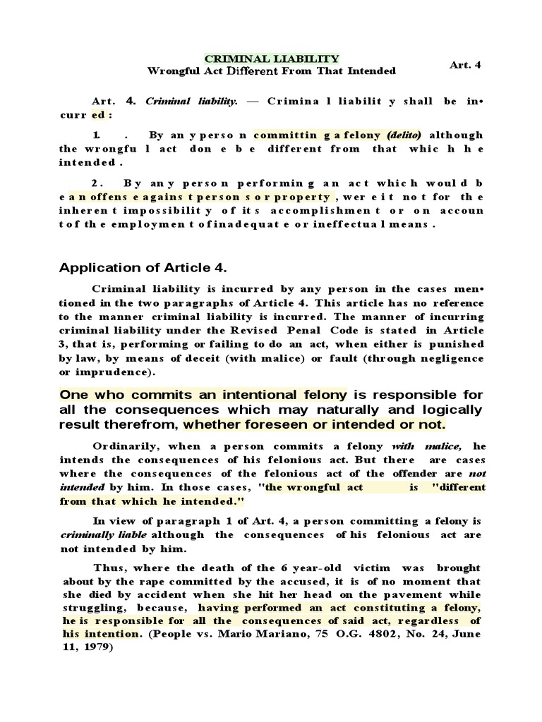 Legal Insights on Criminal Liability | PDF