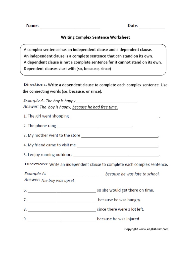 Writing-Complex-Sentence-Worksheet | PDF