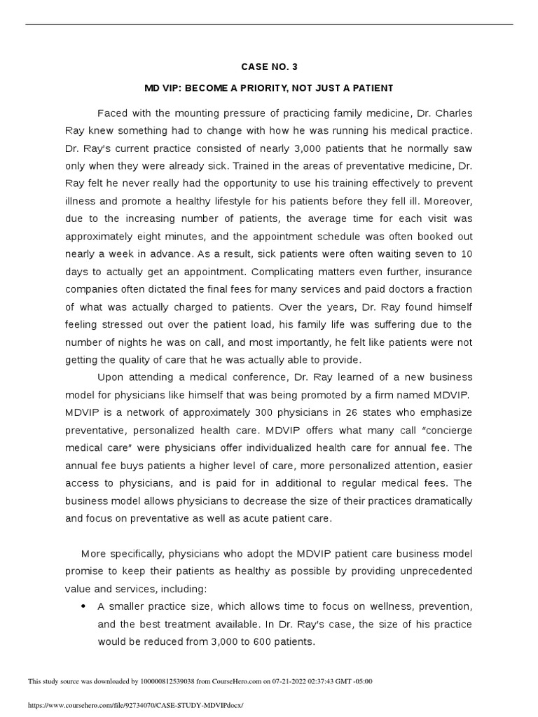 Case Study Mdvip.docx | PDF