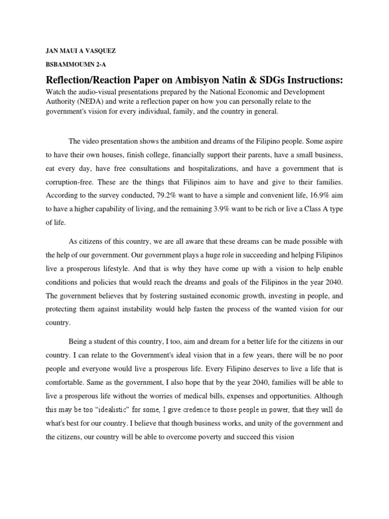 Reflection Reaction Paper On Ambisyon Natin & SDGs | PDF | Business ...