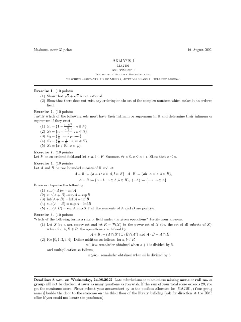 2022 Analysis I Assignment 1 | PDF