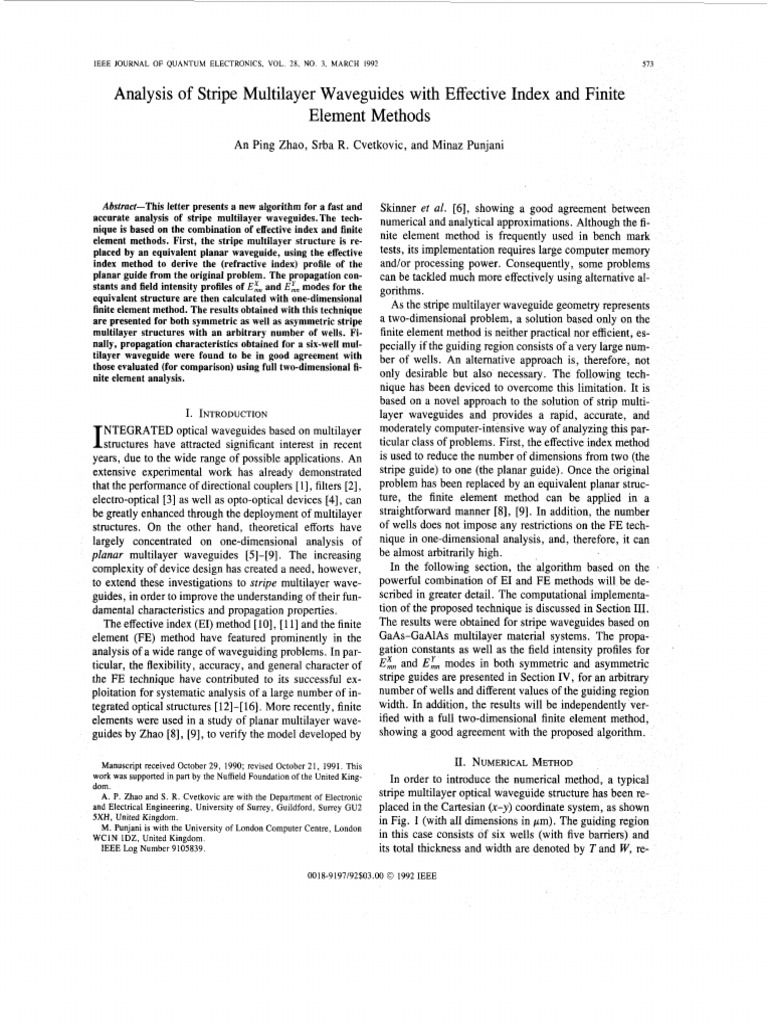 Analysis of Stripe Multilayer Waveguides With Effective Index and Finite | PDF | Waveguide ...