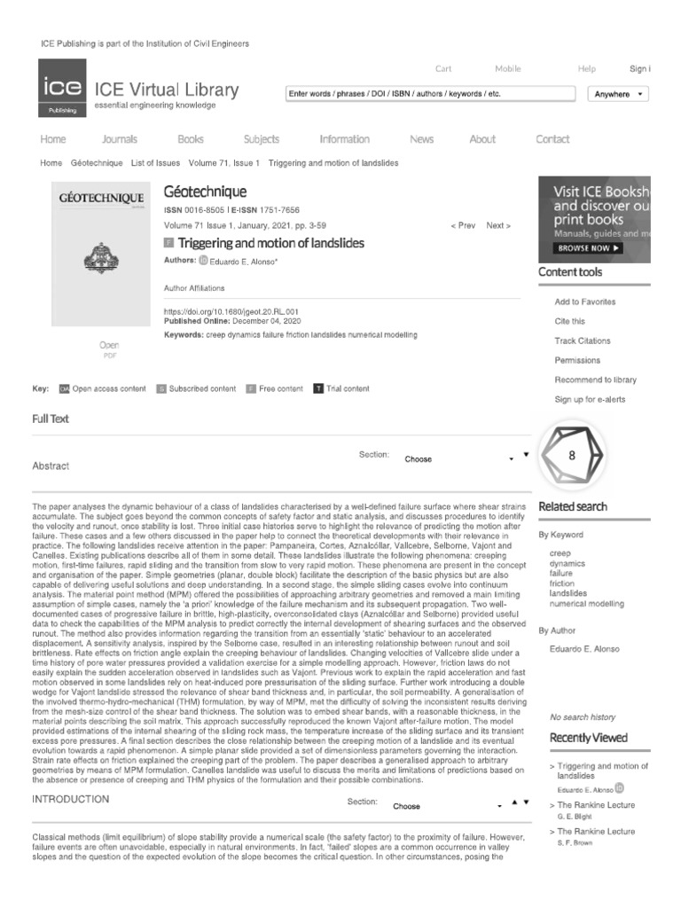 Alonso 2017-Triggering and Motion of Landslides | PDF