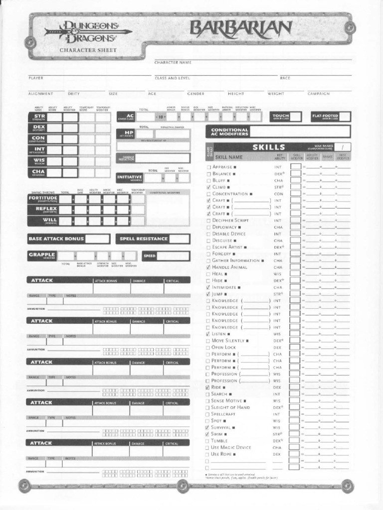 Barbarian Deluxe Character Sheet | PDF