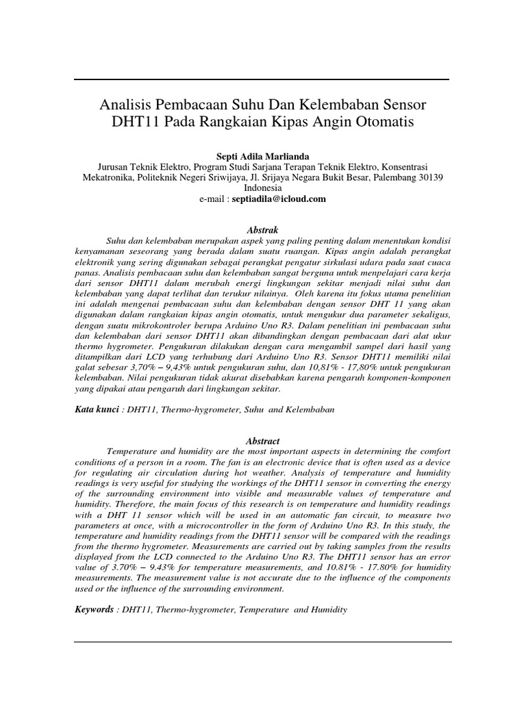 Jurnal Analisis Pembacaan Suhu Dan Kelembaban Sensor DHT11 Pada ...