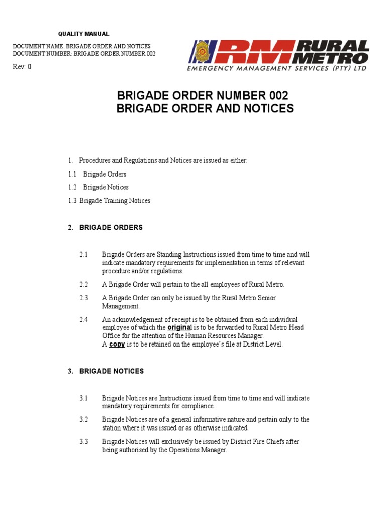 Brigade Order Brigade Orders and Notices | PDF