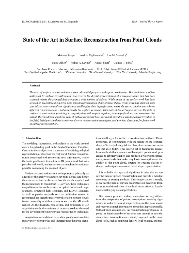 State of The Art in Surface Reconstruction From Point Clouds | PDF ...