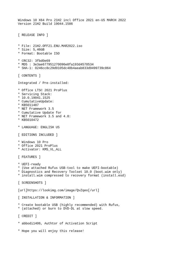 Windows 10 X64 Pro 21H2 Incl Office 2021 en-US MARCH 2022 (Gen2) | PDF