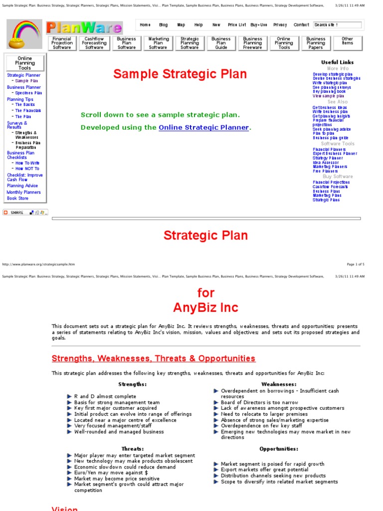 Sample Strategic Plan | PDF | Strategic Planning | Business Plan