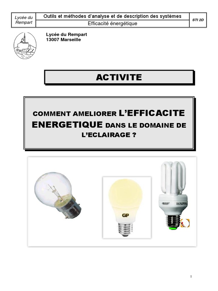Efficacite Energetique Eclairage | PDF | Lampe à incandescence | Diode ...