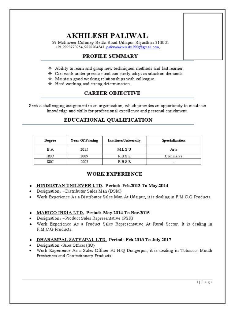Akhilesh Paliwal - Resume | PDF | Cognitive Science | Behavior Modification