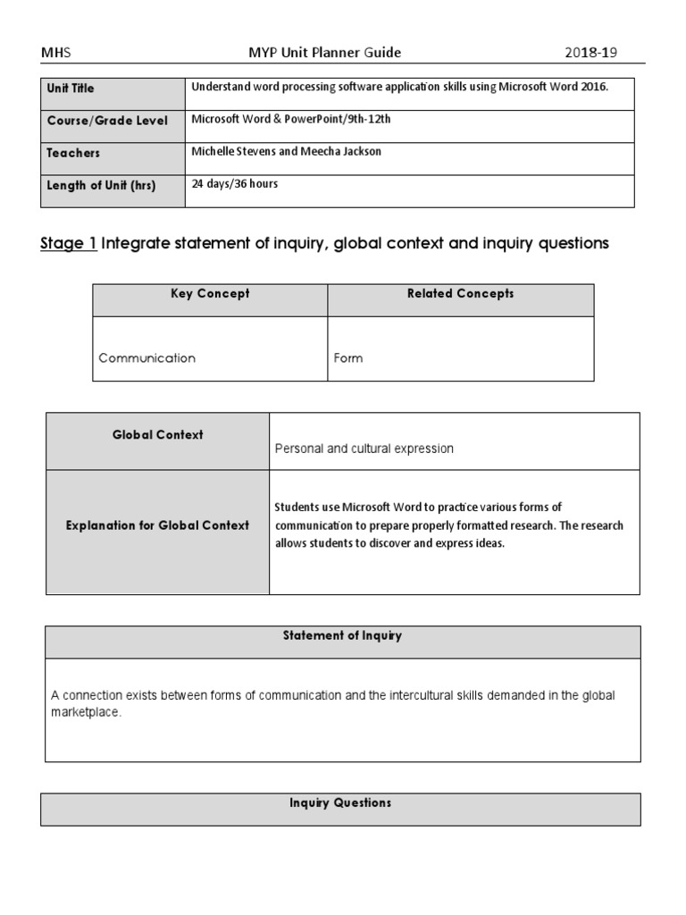 MYP Final Guide 18-19 | PDF