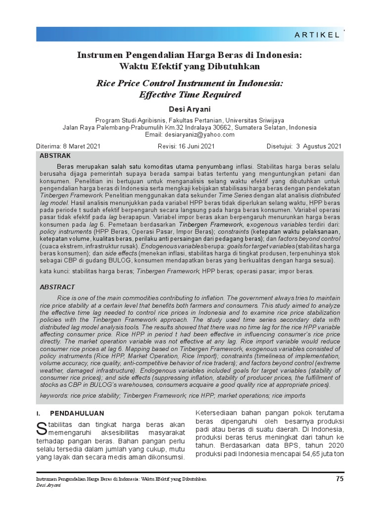 ARTIKEL JURNAL KELOMPOK 4 - Instrumen Pengendalian Harga Beras Di ...