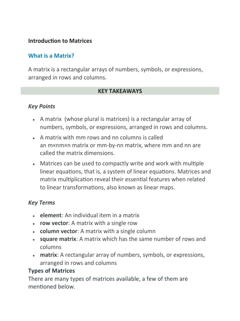 Introduction To Matrices | PDF | Matrix (Mathematics) | Mathematical Analysis