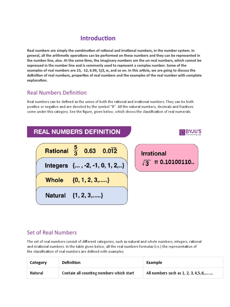 Introduction to real numbers | PDF | Numbers | Real Number