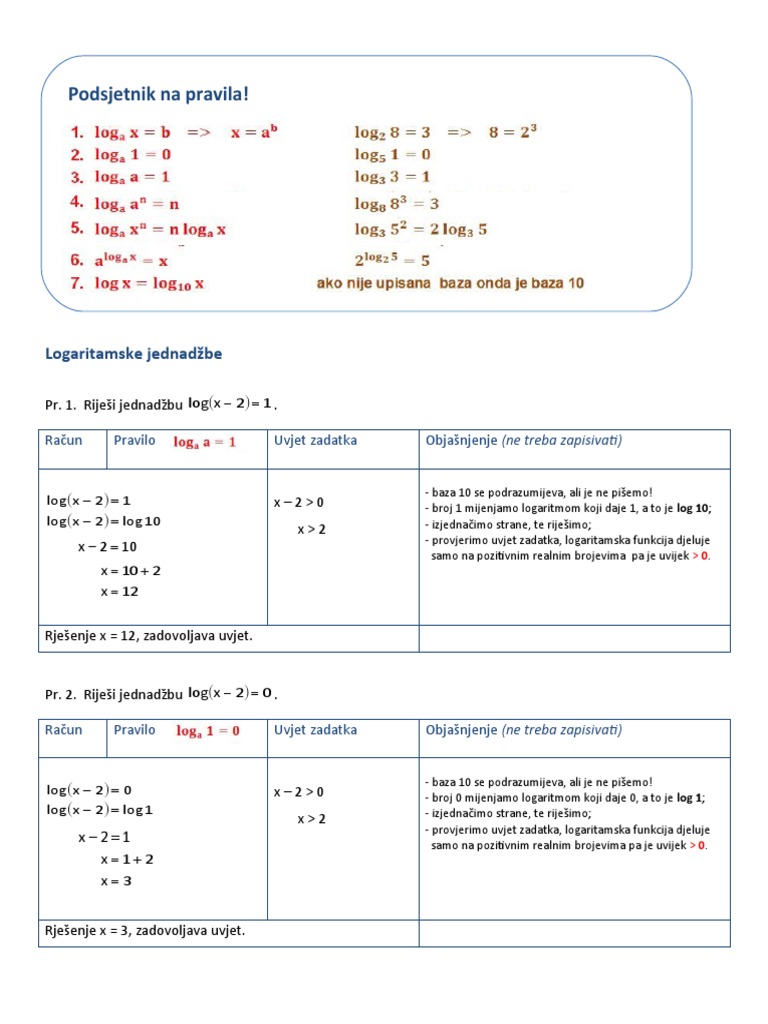 Logaritamske Jednadžbe | PDF