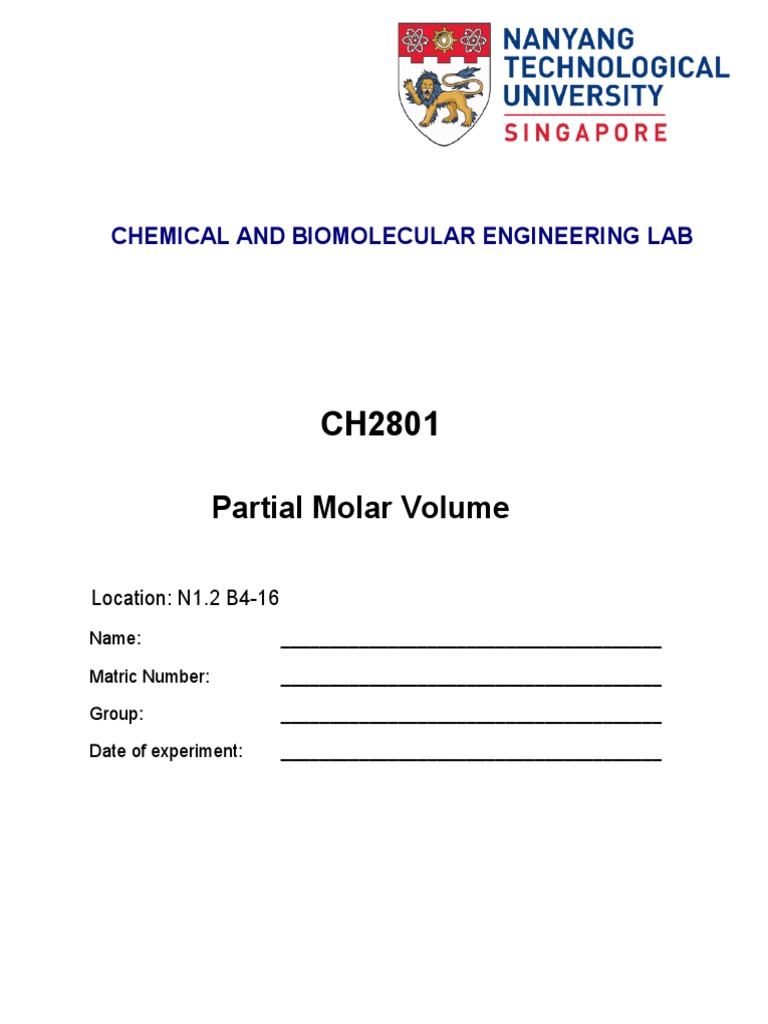CH2801 C1 Partial Molar Volume | PDF | Branches Of Thermodynamics | Chemistry
