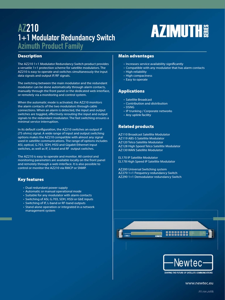 AZ210 1+1 Modulator Redundancy Switch | PDF | Network Switch | Modulation