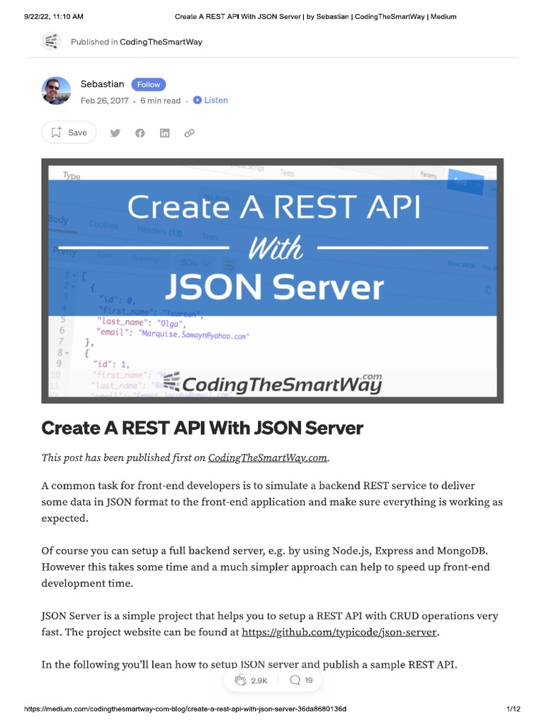 03.01. Create A REST API With JSON Server - Sebastian - Medium | PDF