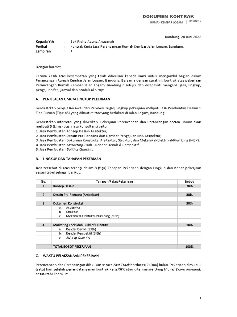 Kontrak Desain Rumah Kembar Bandung | PDF | Seni | Teknologi & Rekayasa