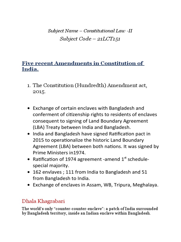 Recent Amendments in Constitution | PDF | Government | Public Law