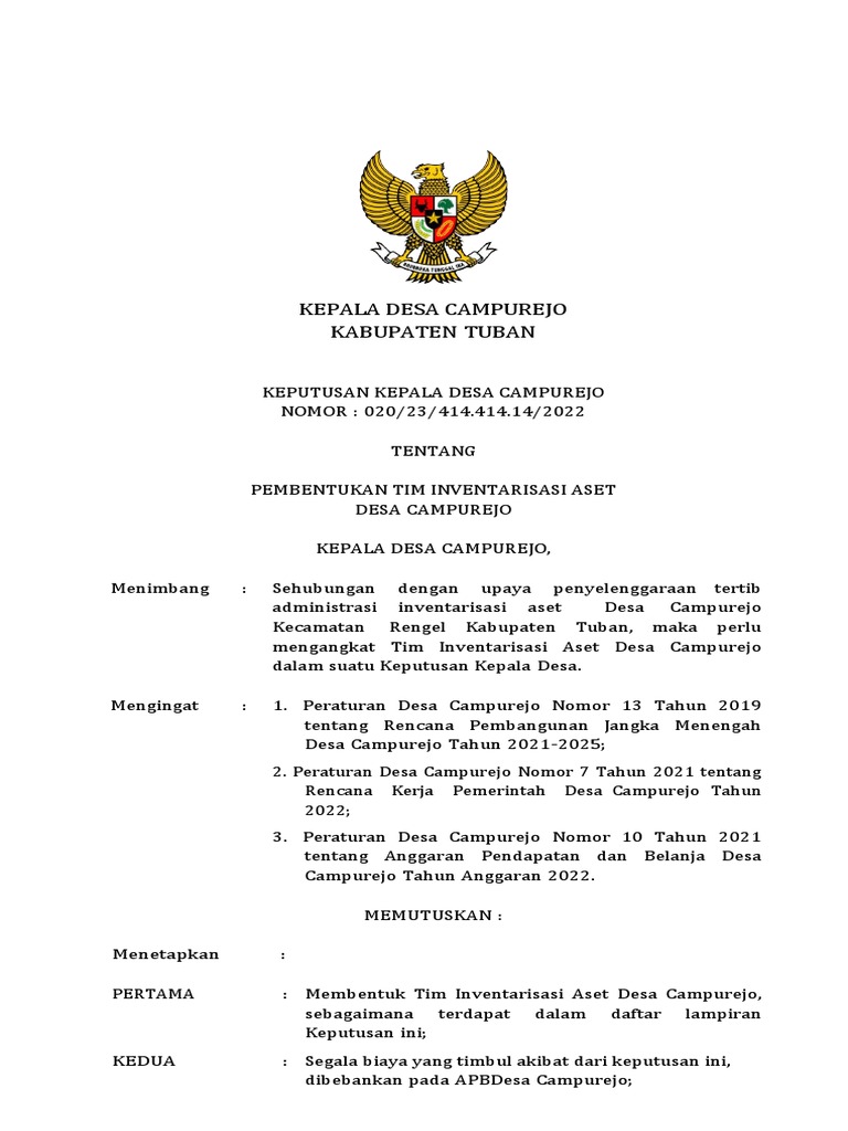 SK Tim Inventarisasi Aset | PDF