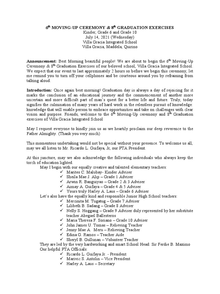 SCRIPT (Graduation & Moving-Up) | Download Free PDF | Cognition ...