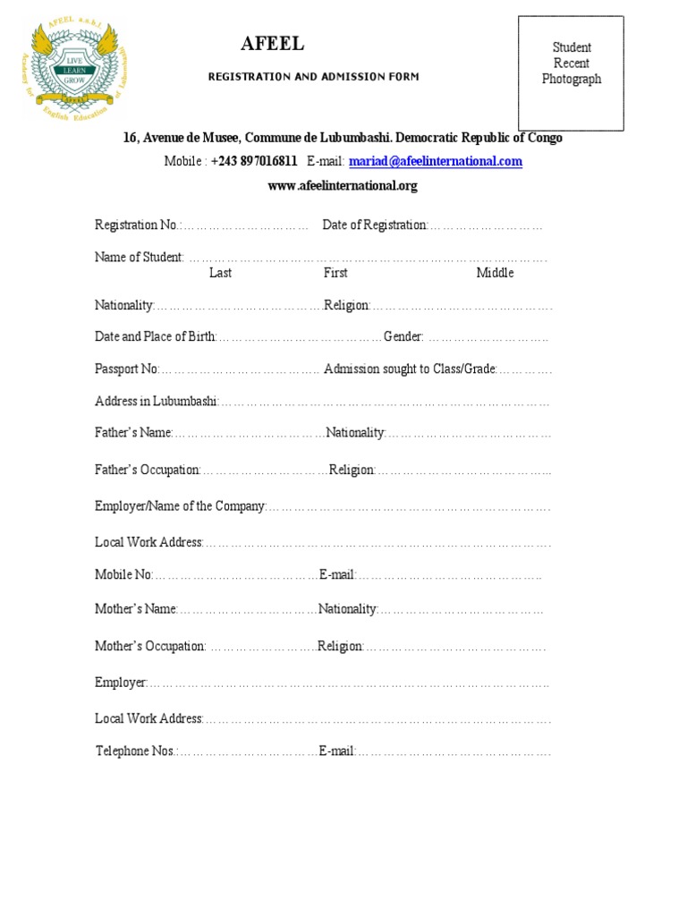 Afeel School Registration Form | PDF | International Law | Government