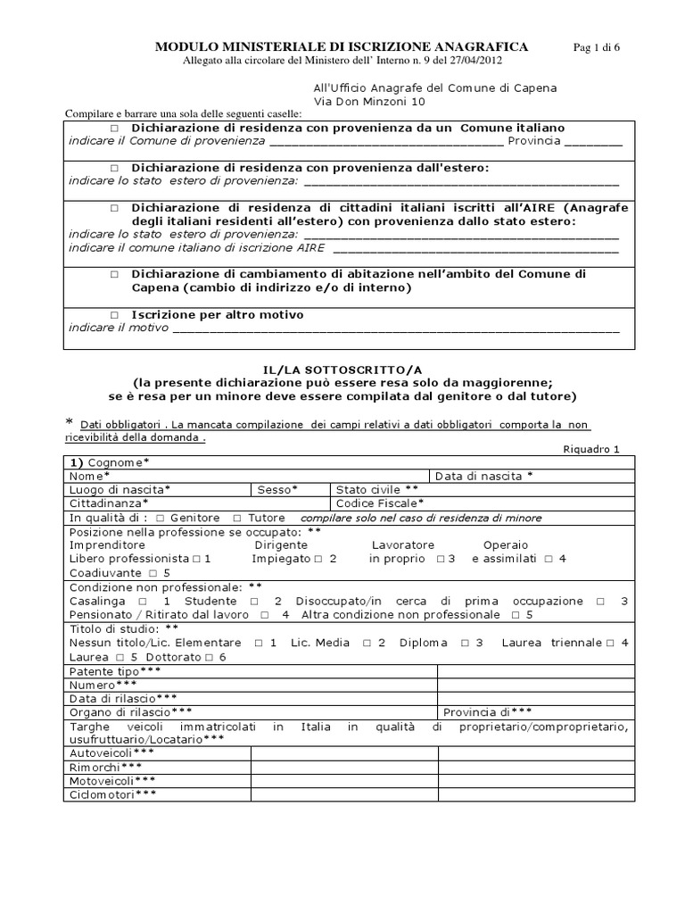 Mod - Ministeriale Residenza Giugno2016 2 | PDF