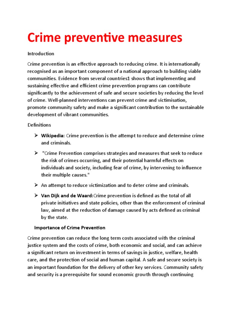 A Comprehensive Approach to Reducing Crime Through Short and Long-Term ...