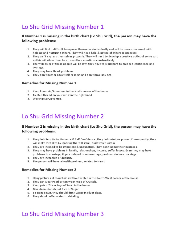 Lo Shu Grid Missing Numbers | PDF