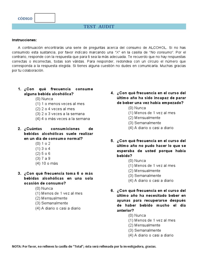 TEST - AUDIT - Alcohol - R | PDF