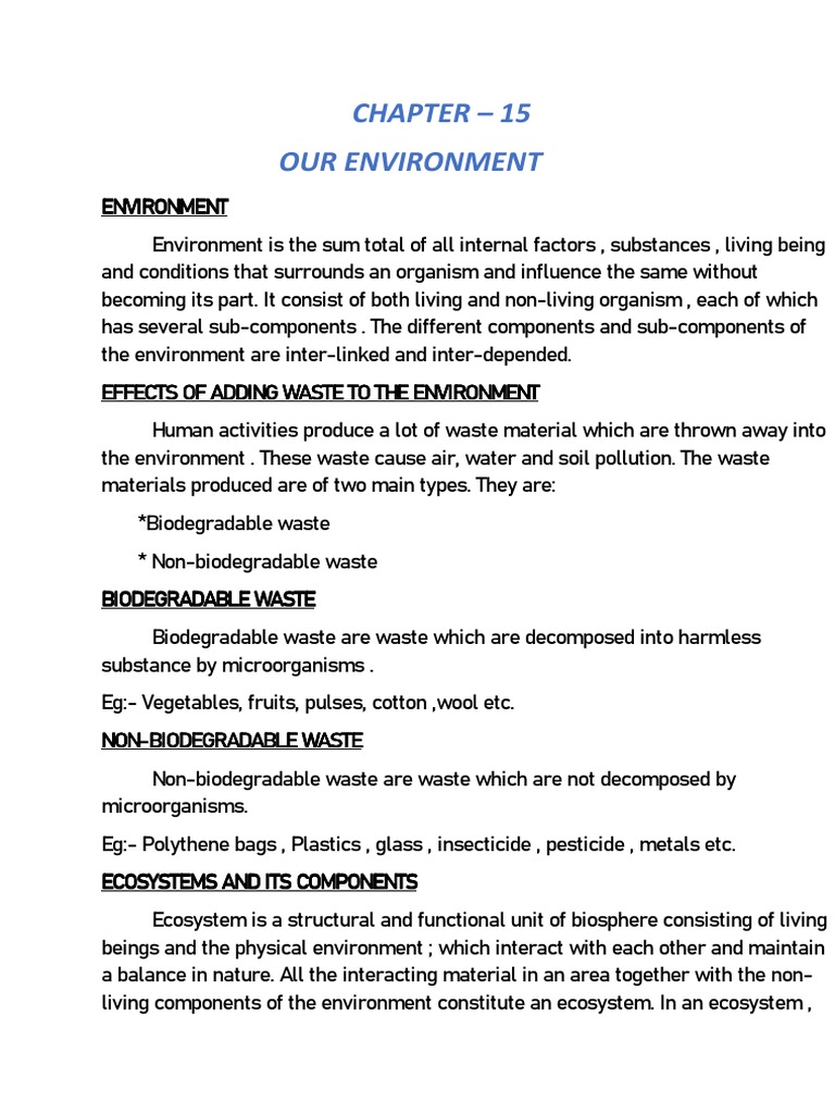 Chapter 15 Our Environment Class 10th Biology | PDF | Food Web | Ecosystem