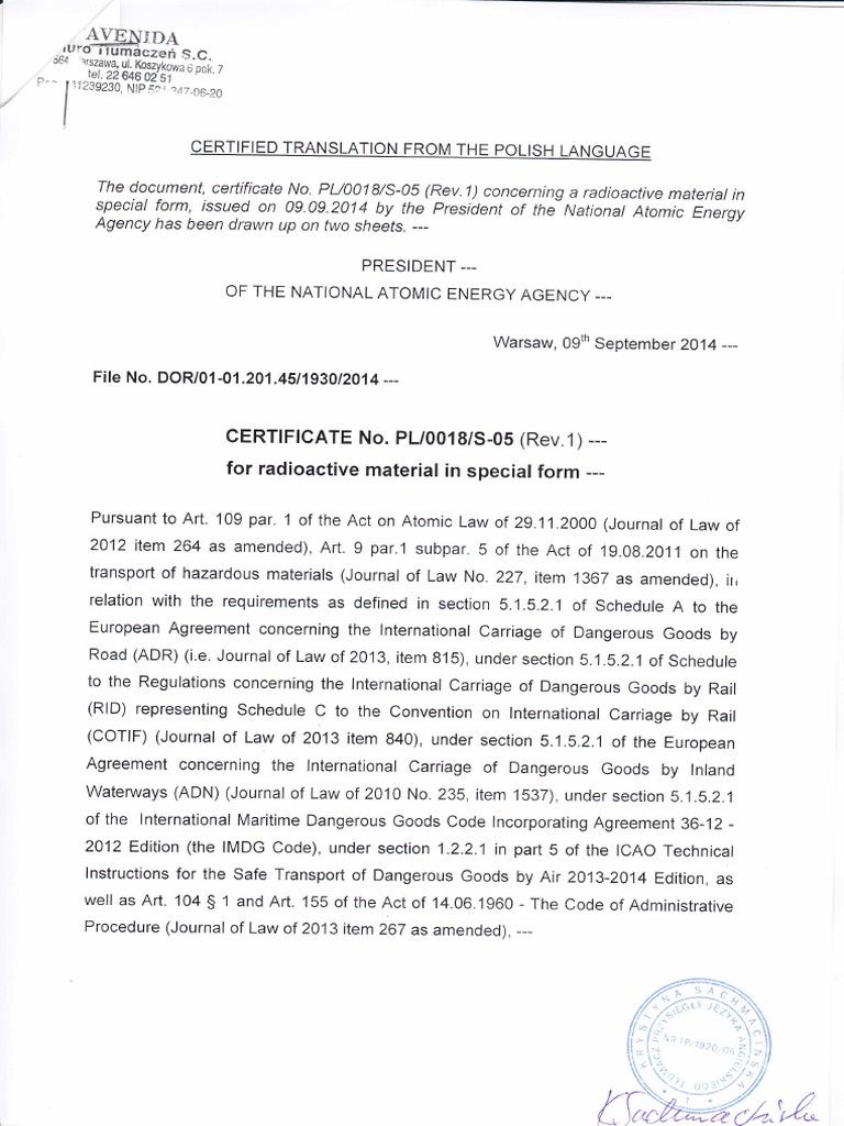 Special Form (Rev.1) | PDF | Dangerous Goods | Radioactive Decay