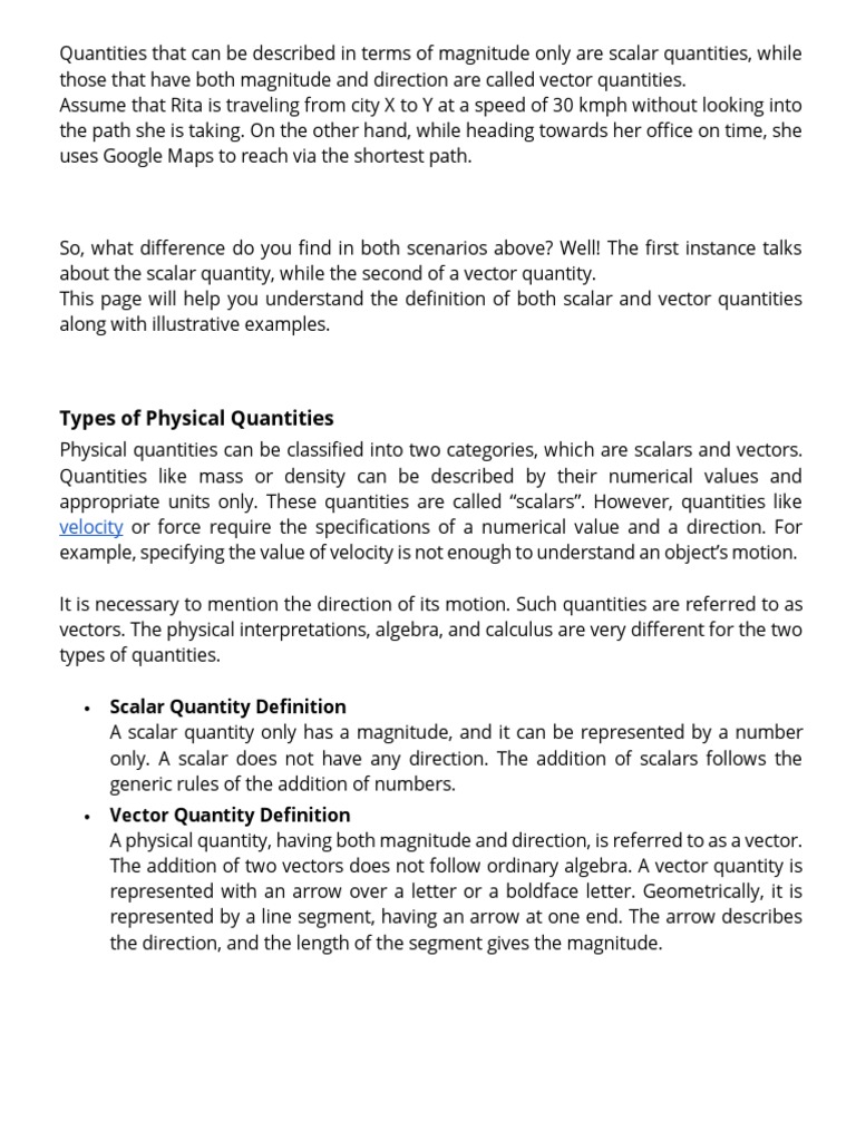Scalar and Vector Quantities | PDF | Teaching Methods & Materials ...