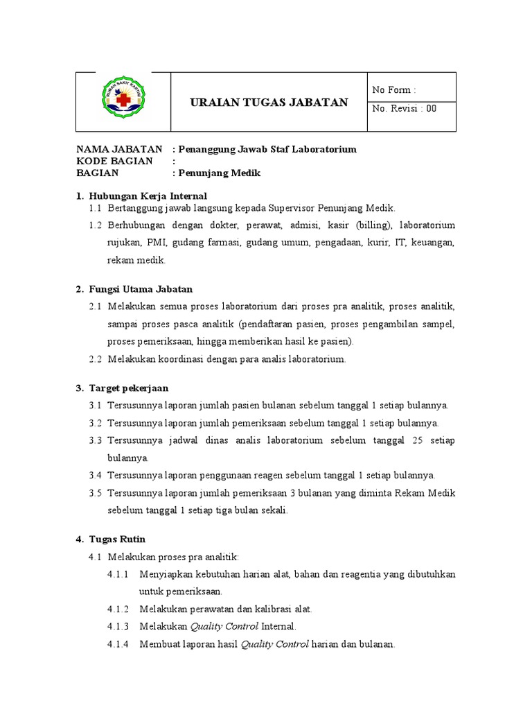 Jobdesc PJ Laboratorium | PDF