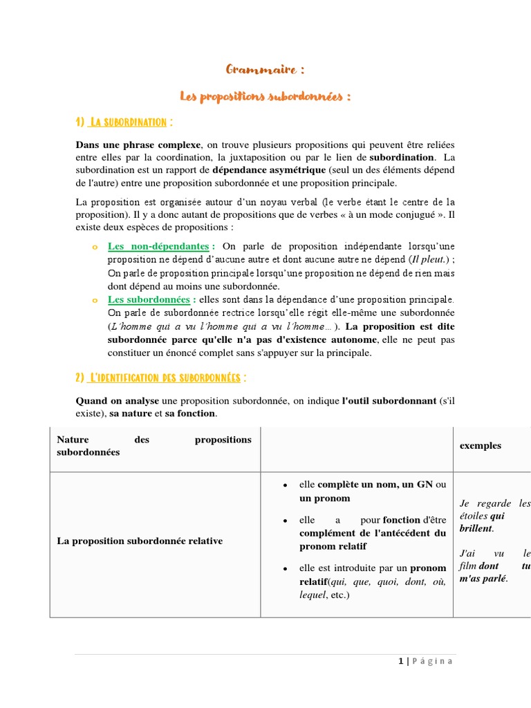 Les Propositions Subordonnées en Grammaire | PDF | Clause | Linguistique