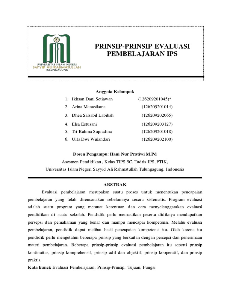 Prinsip Evaluasi Pembelajaran IPS | PDF
